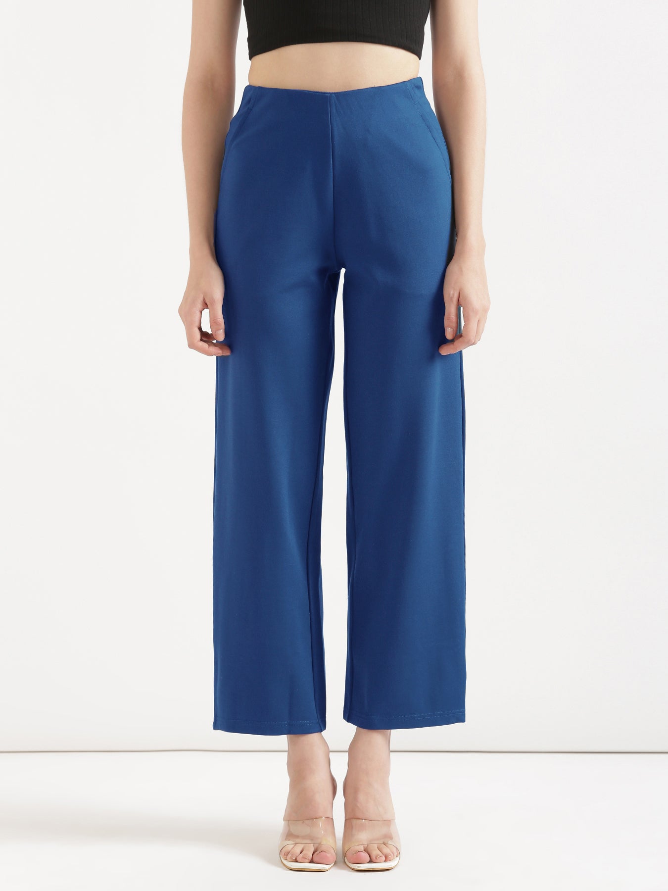 Women Royal Blue Wide Leg Pants