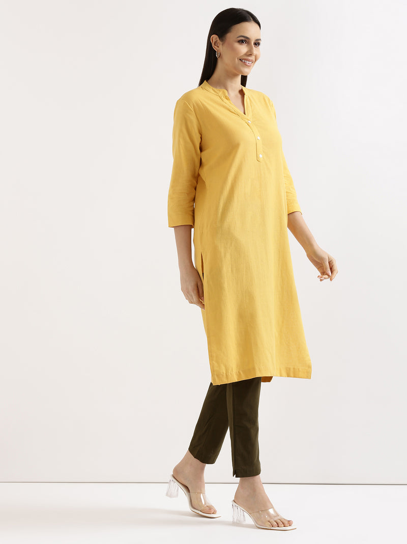 Yellow Airy Linen Long Kurta – सादा / SAADAA