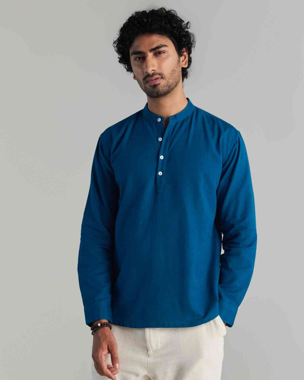 Men Turquoise Airy Linen Short Kurta