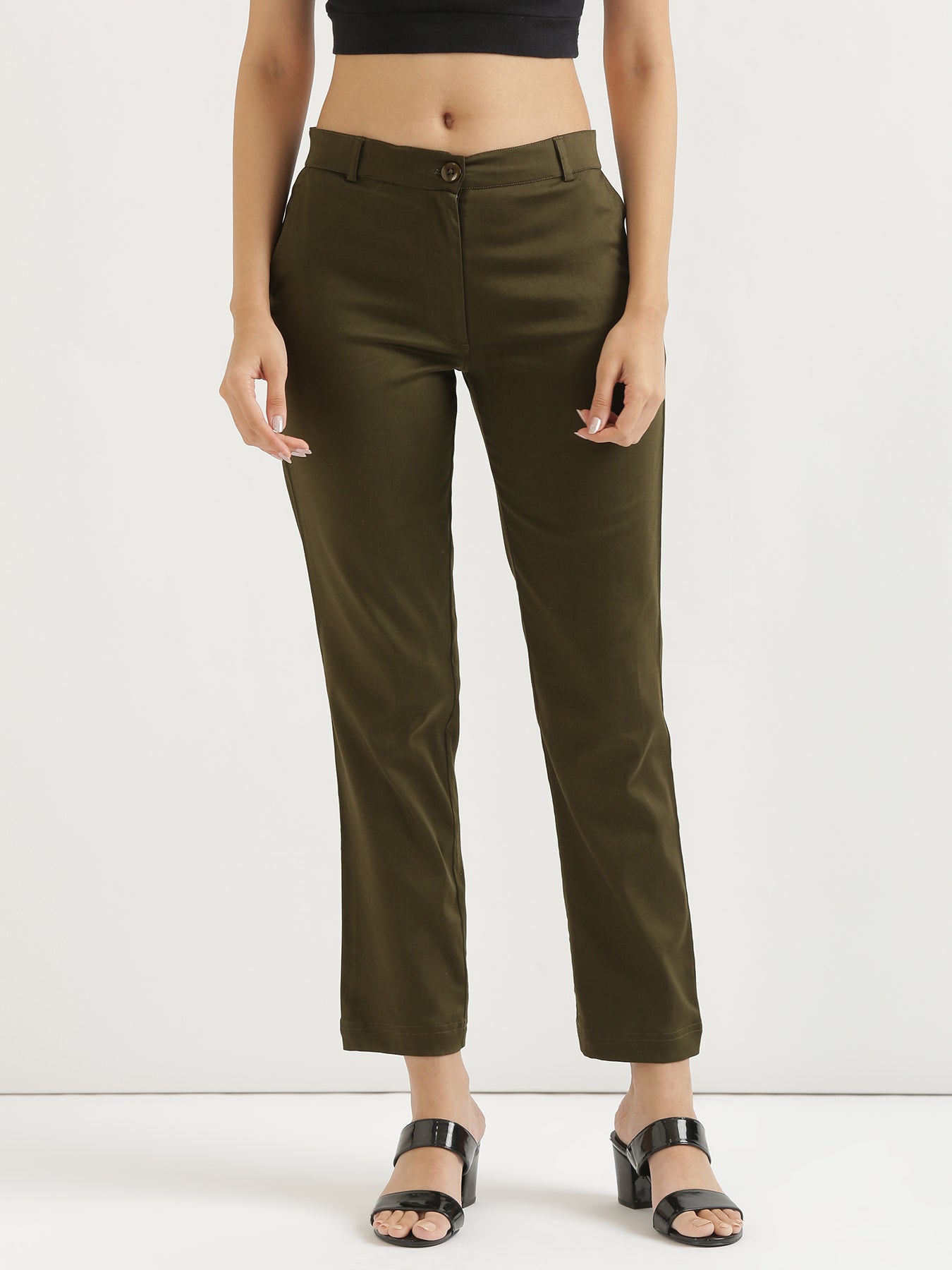 Women Olive Green Formal Pant
